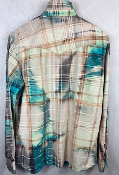 Vintage Western Style Turquoise, Peach, Black and White Flannel Size M ...